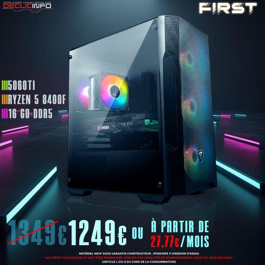 Déclic Info - PC GAMER FIRST RTX 5060TI 16GO RYZEN 5 8400F 16GO