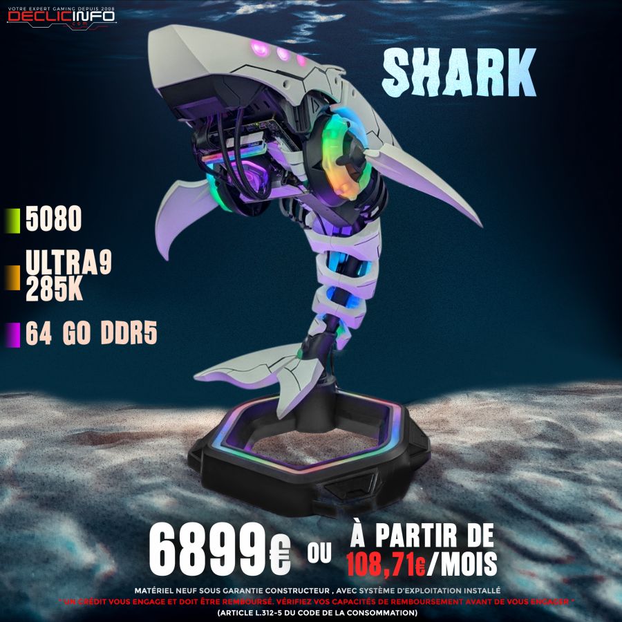 Déclic Info - PC GAMER SHARK RTX 5080 16GO CORE ULTRA 9 285K 64GO
